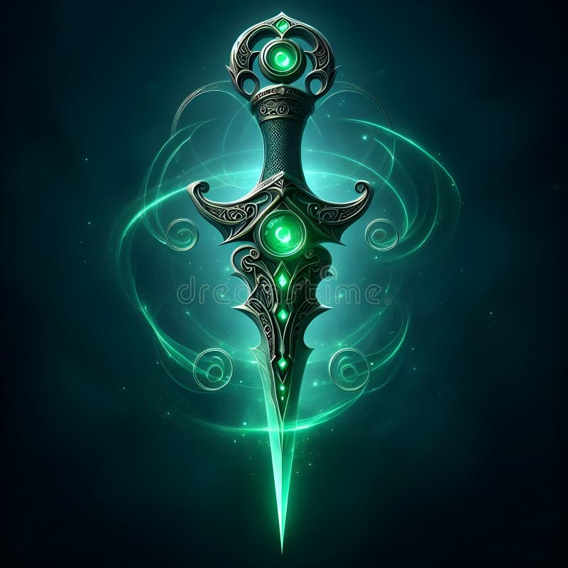 A Mystical Dagger with Green Glow, 3d Render. Stock Illustration ...