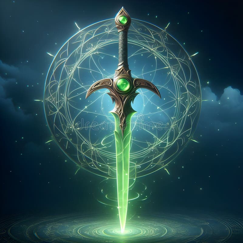 A Mystical Dagger with Green Glow, 3d Render. Stock Illustration ...