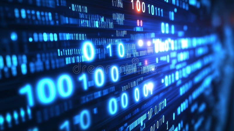 Mystical Dark Blue Space with Digital Code Streams and Binary Numbers ...