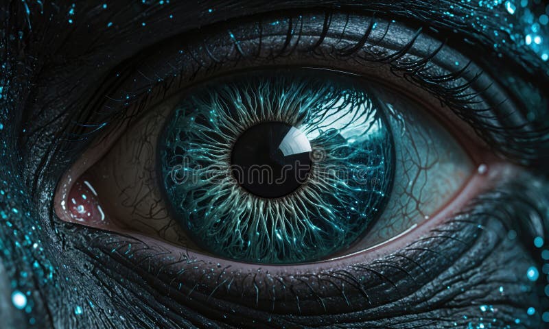 Mystical Dark Magic Eye Close-up with Blue Sparkles and Mesmerizing ...
