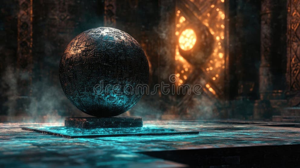 Mystical Dark Sphere on Stone Altar in Ancient Temple Setting Stock Illustration - Illustration ...