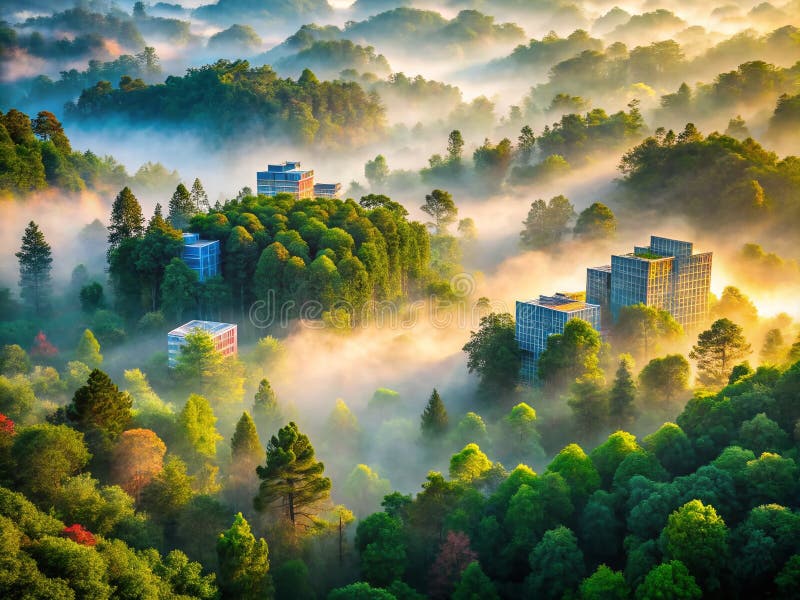 Mystical Dawn Forest an Enigmatic Abstract Collage of Vibrant Patterns Ethereal Light and Lush ...