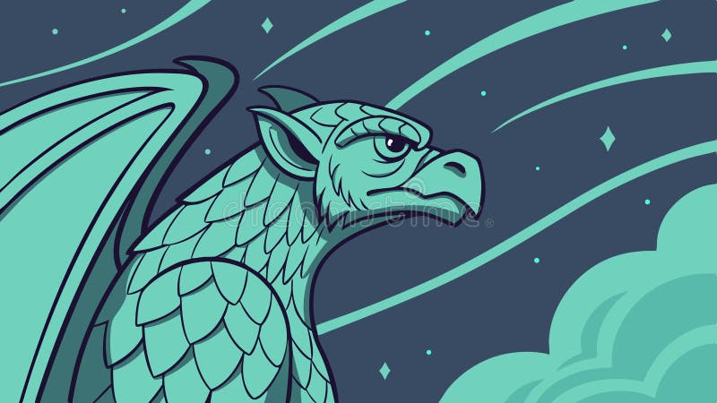 Mystical Dragon Flying Over Ancient Castle at Night, Vector Design ...