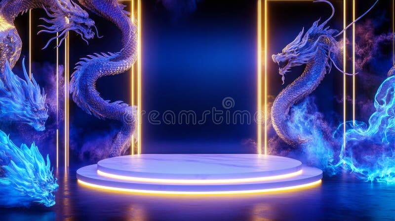 Mystical Dragon-themed Abstract Background with Illuminated Podium ...