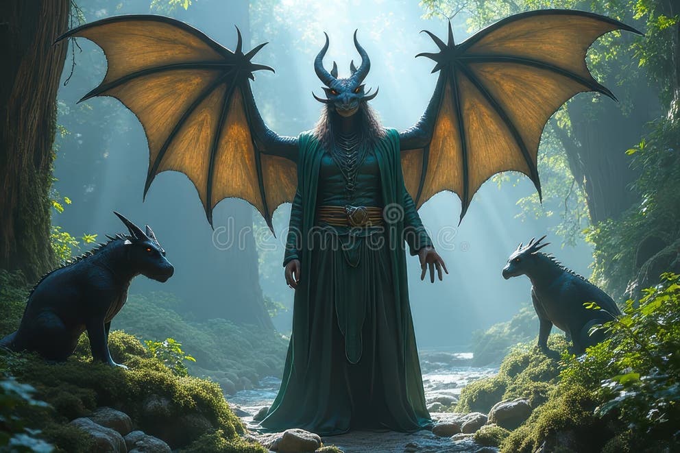 Mystical Dragon Wizard Encounter Stock Illustration - Illustration of ...