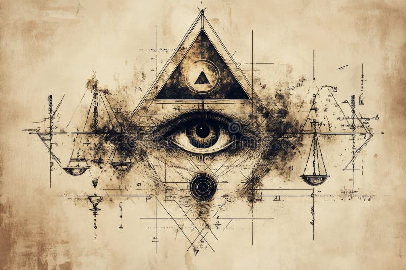 Mystical Drawing of an Eye Inside a Triangle Watching Over Scales of ...