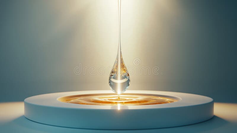 Mystical Drop of Liquid Falling into Circular Pool with Soft Glow ...