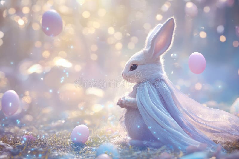 A Mystical Easter Bunny Wearing a Flowing Cloak, Surrounded by Floating ...