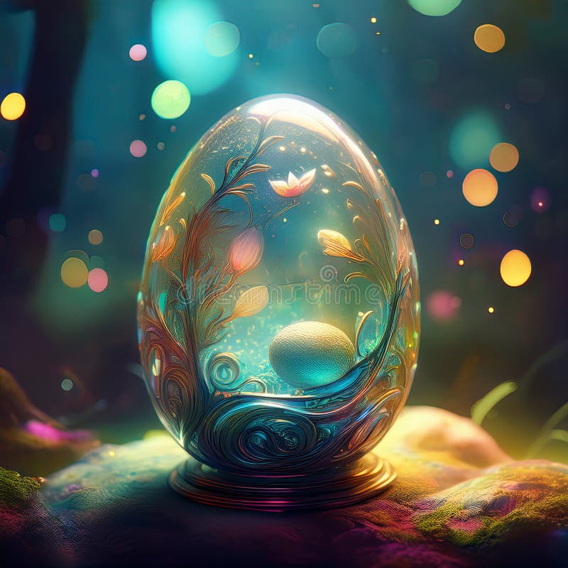 A Mystical Easter Egg with an Intricate Glass Design, Featuring Glowing ...