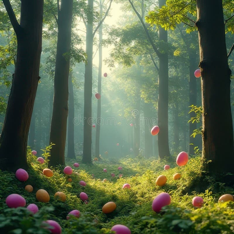 Mystical Easter Eggs in the Forest Stock Illustration - Illustration of ...