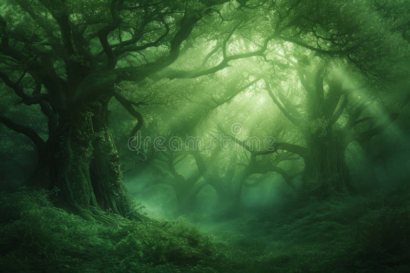 Mystical Emerald Forest Canopy. Deep Green Forest Canopy with Light ...