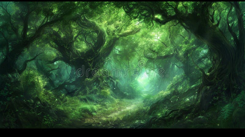 Mystical Emerald Forest Canopy. Deep Green Forest Canopy with Light ...