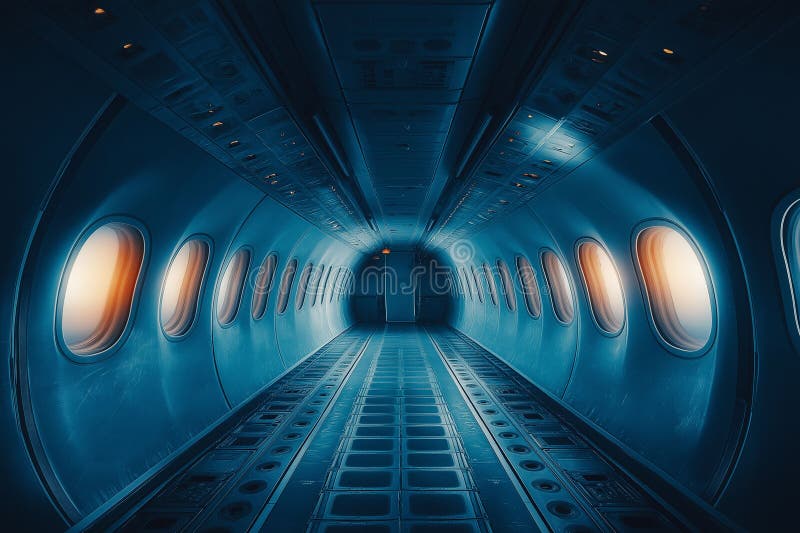 Mystical, Empty Airplane Cabin Interior Illuminated by Soft, Ambient ...