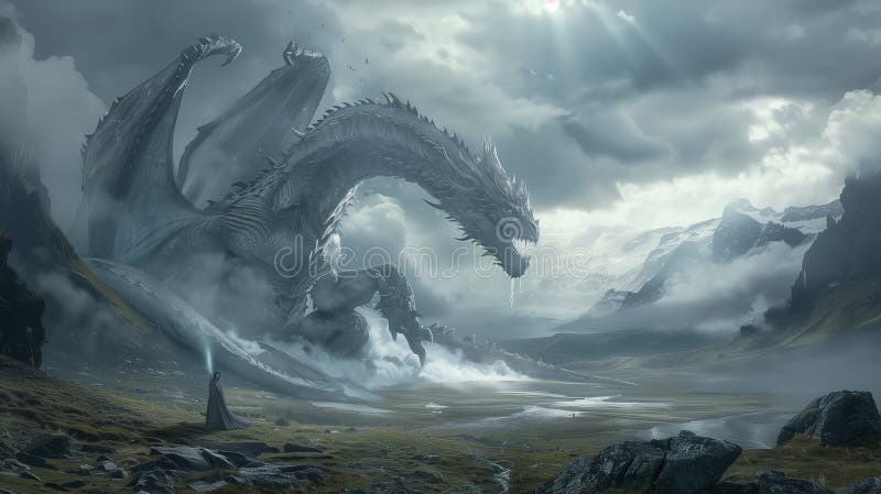 Mystical Encounter with an Ancient Dragon in a Dramatic Stock ...