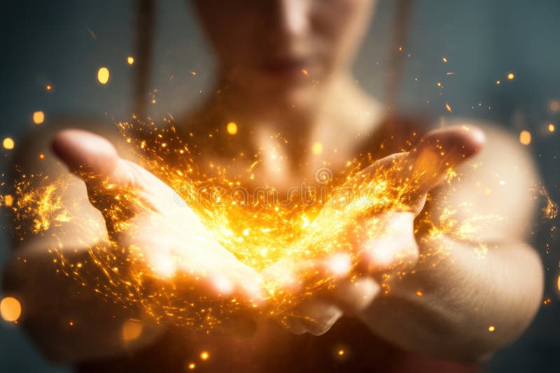 Mystical Energy in Hands of Young Caucasian Female Creating Magical ...