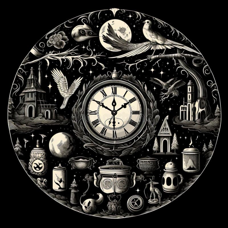 Mystical Engraving with Haunting Shadows of Everyday Objects Stock ...