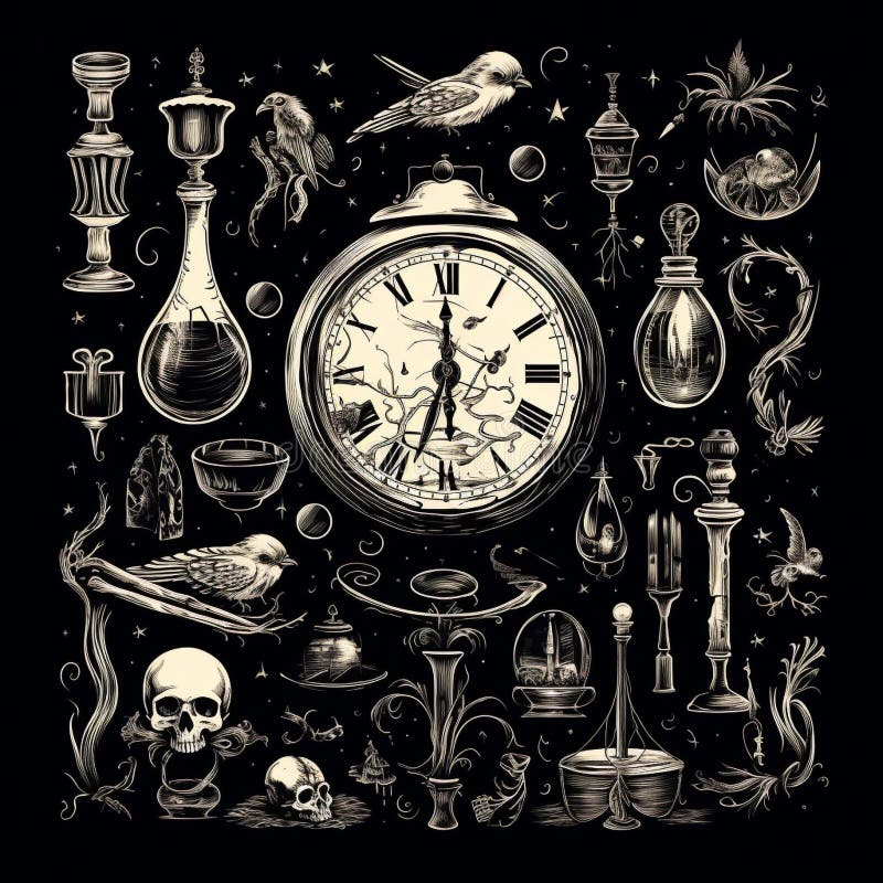 Mystical Engraving with Haunting Shadows of Everyday Objects Stock ...