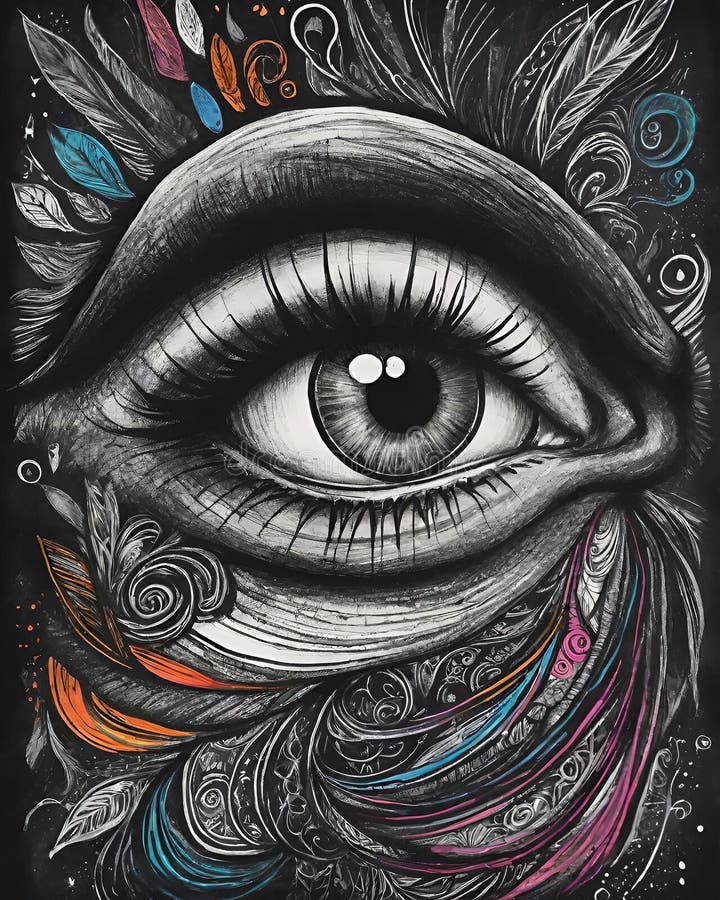 Mystical Eye. Hand-drawn Illustration on Chalkboard Stock Illustration ...