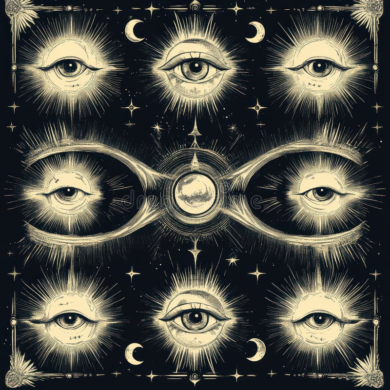 Mystical Eye Pattern with Celestial Elements and Cosmic Symbols Stock ...