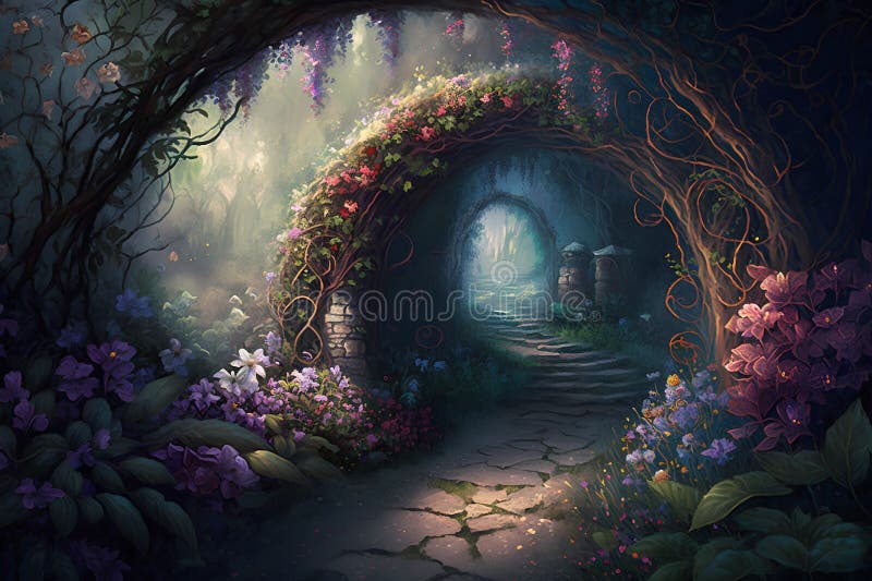 Mystical Fantasy Garden. Fantasy Landscape. 3D Illustration Stock ...