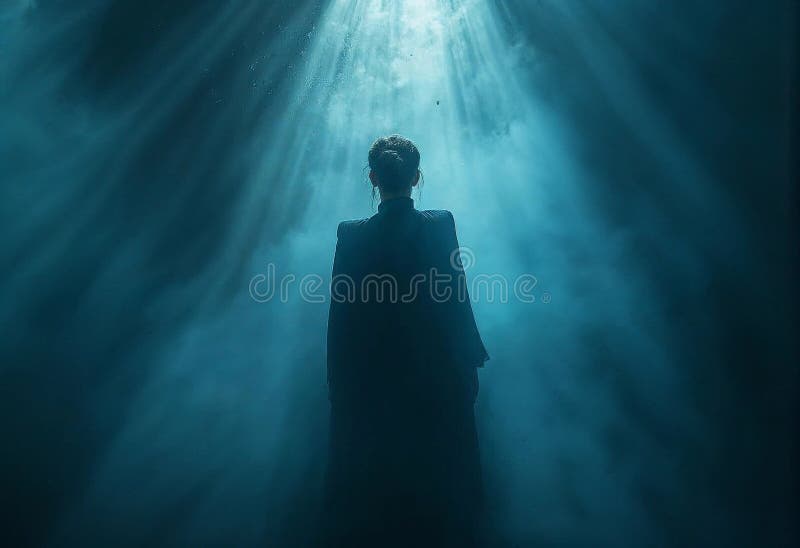 Mystical Figure Emerges through Ethereal Light in Deep Water Stock ... Mystical Figure Emerges through Ethereal Light in Deep Water Stock ...