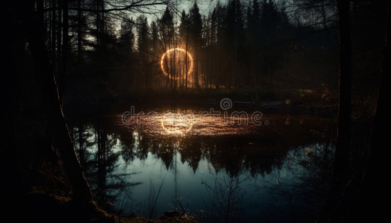Mystical Fire Glowing Creepy Circle or Portal in a Dark Forest, AI ...