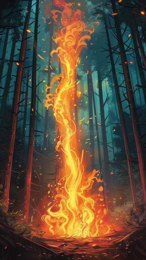 Mystical Fire in a Magical Forest Stock Image - Image of light ...