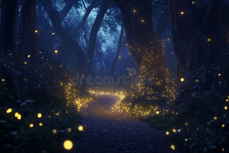 A Mystical Firefly Forest at Midnight, with Glowing Insects ...