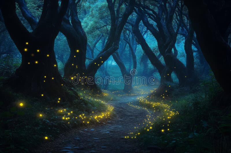 A Mystical Firefly Forest at Midnight, with Glowing Insects ...