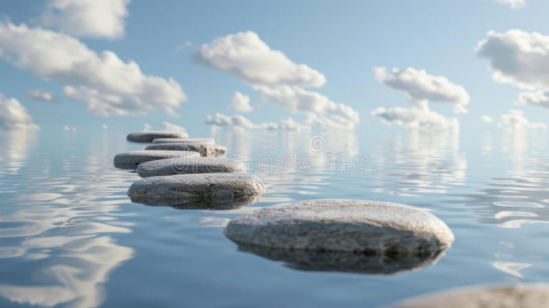 Mystical Floating Stones Creating a Skyhigh Pathway Stock Illustration ...