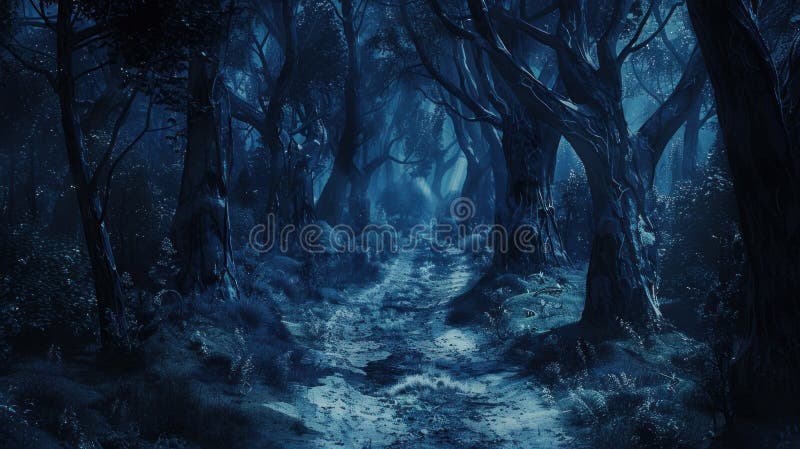 Mystical Foggy Forest Path at Night Stock Photo - Image of nighttime ...