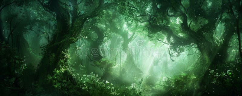 A Mystical Forest Backdrop with Tall, Ancient Trees and a Soft ...