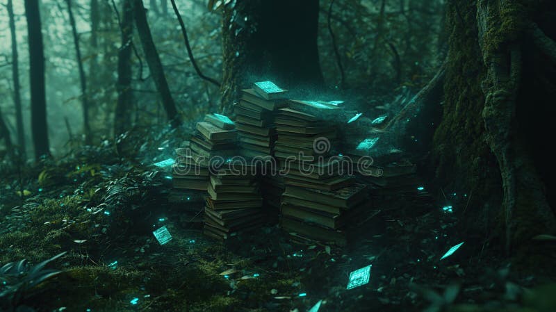 Mystical Forest Book Stack, Glowing, Fantasy, Adventure, Cover Stock ...