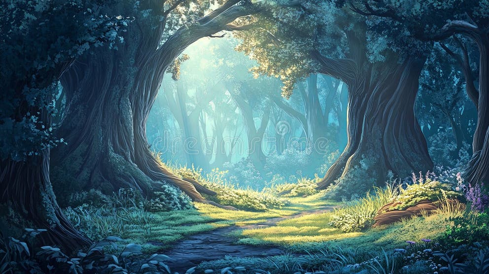 A Mystical Forest Clearing with Soft Sunlight.. Stock Image - Image of ...