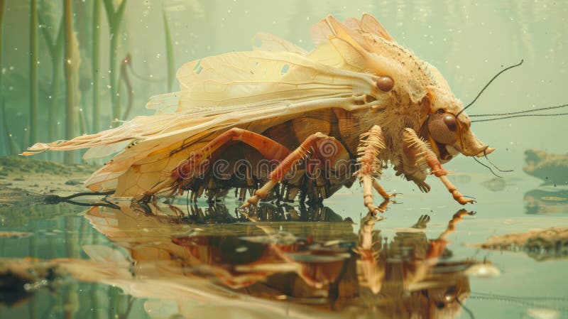 Mystical Insectoid Creature Near Water Surface in Enchanted Forest ...