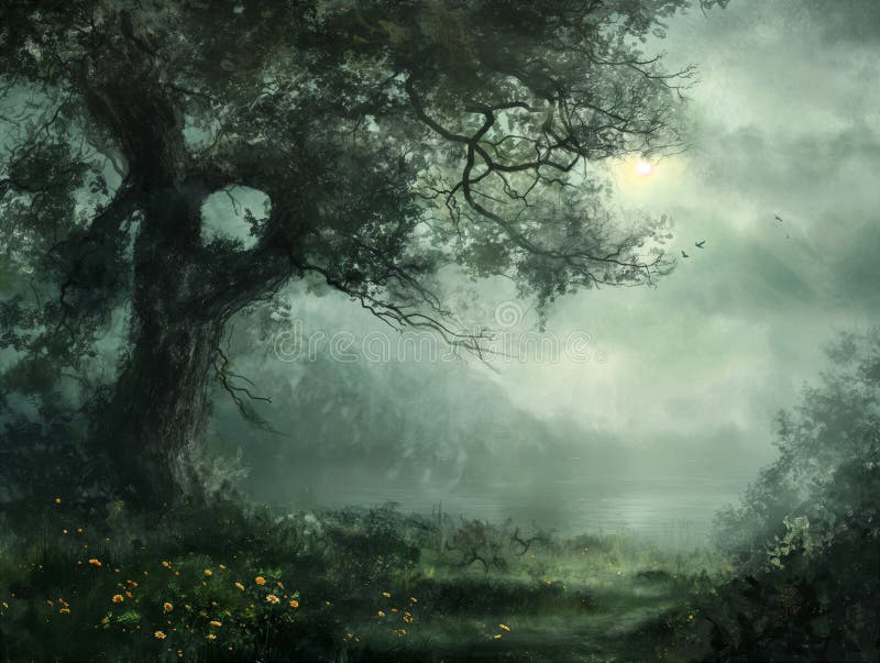 Mystical Forest at Dawn with Mist and Soft Sunlight. Generative AI ...