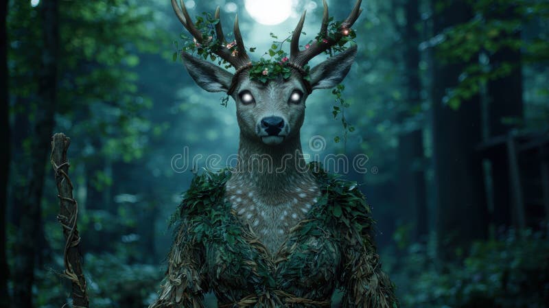 Mystical Forest Deer Spirit Stock Illustration - Illustration of ...