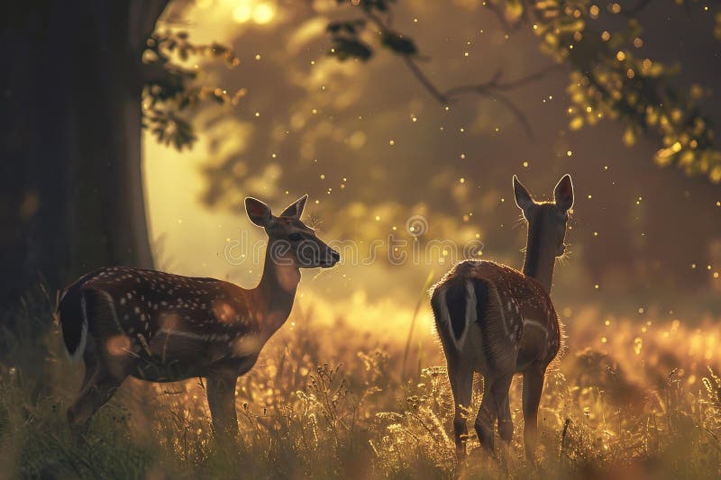 Mystical Forest Deer at Twilight Stock Image - Image of illuminated ...