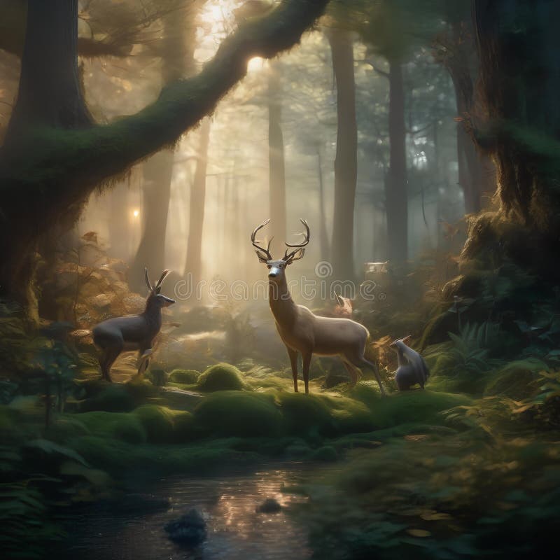 A Mystical Forest with Enchanted Creatures Made of Light2 Stock ...