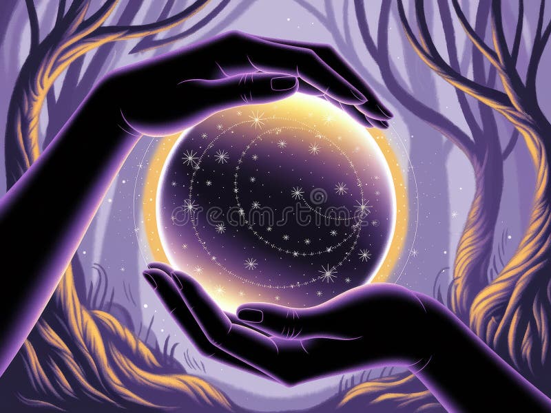 Mystical Forest Enchantment: Hands Holding Glowing Orb of Stars and ...
