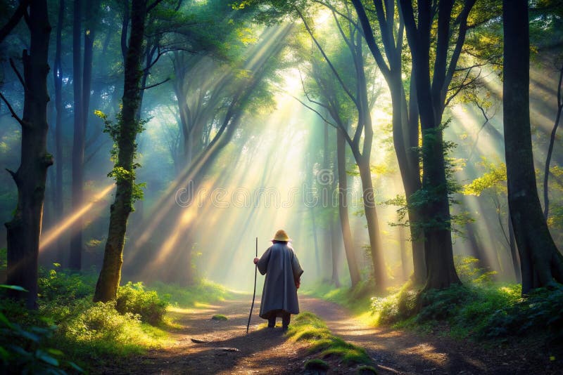 A Mystical Forest with Ethereal Light Streaming through the Trees ...