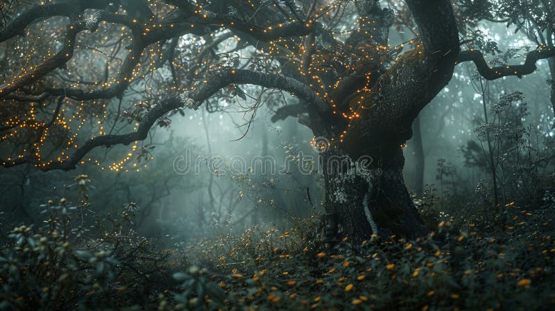 Mystical Forest with Ethereal Lighting and Glittering Flora. Generative ...