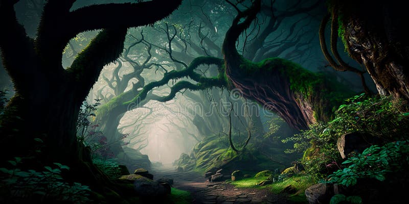 Mystical Forest With Fog Where Fairies And Elves Livegenerative Ai Stock Image Image Of