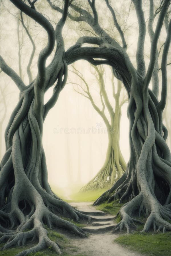 A Mystical Forest Gateway Formed by Twisted Tree Roots. Stock Photo ...