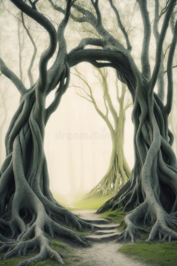 A Mystical Forest Gateway Formed by Twisted Tree Roots. Stock Photo ...