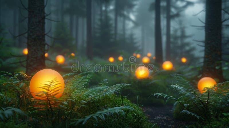 Mystical Forest with Glowing Orbs Stock Image - Image of tale, natural ...