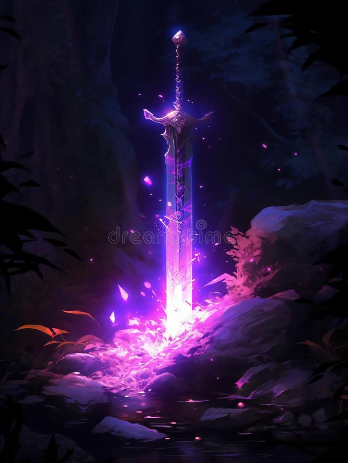 In a Mystical Forest, a Glowing Sword of Light is Being Forged, Imbued ...