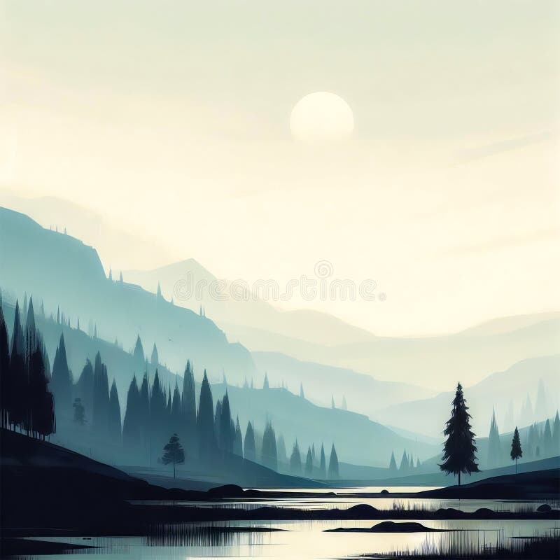 Mystical Forest Landscape with Ethereal Blue Fog Stock Image - Image of ...