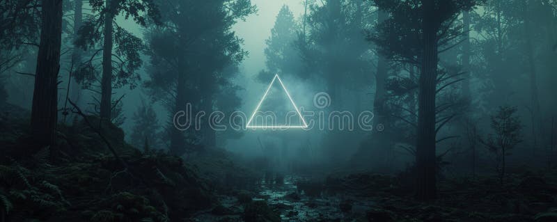 Mystical Forest at Night with Illuminated Triangle Shape Stock Photo ...