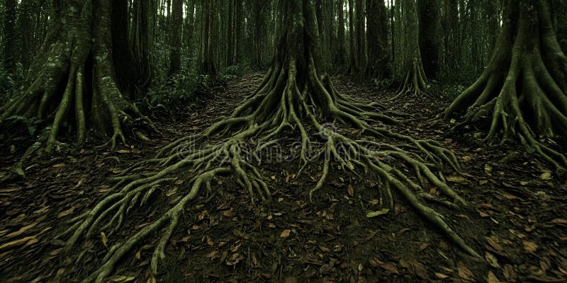 Mystical Forest Path Dark Trees Exposed Roots Nature Trail Stock ...